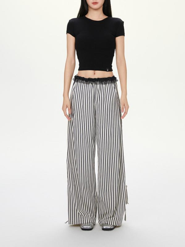 ・主な素材: 锦纶、尼龙・スタイル: カジュアル・パンツの長さ: 九分丈・厚さ: 薄手・カラー: 黒白ストライプ・サイズ: S, M, L, XL・適用性別: 女・弾力性: 無