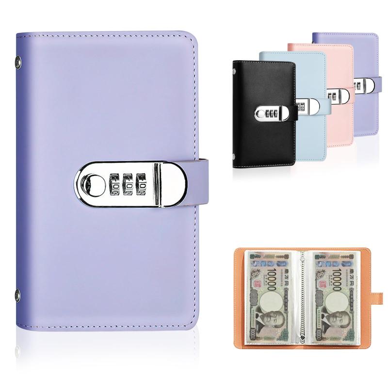 aninako お札 貯金箱 札 紙幣100枚収納 コンビネーションロッ 厚手の革 隠し金庫 お金仕分け 封筒貯金 貯金ファイル 本型 紙幣 記念紙幣【大容量で100枚も楽々収納】50ページの内側ページと両面独立ポケットで、100枚もの紙幣...