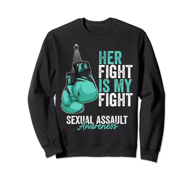 Sexual Assault Awareness Month ボクシンググローブ ティールリボン トレーナーSexual Assault Awareness ボクシンググローブ ティールリボン Sexual Assault Awarenes...
