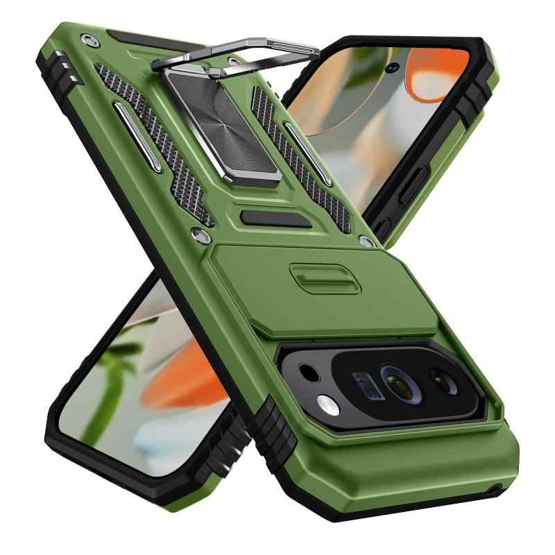 Mnunjiajia 対応 Google Pixel 10 Pro XL 用ケース リング付き スライド式カメラカバー 衝撃吸収 ピクセル 10 プロ XL ケース 耐衝撃 一体型落下防止 スタンド機能 PC+TPU 二重構造 防塵 薄型 ...