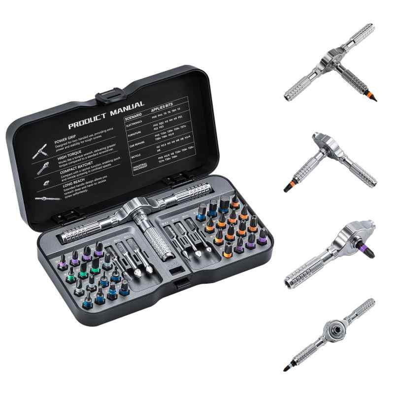 VMAN ラチェットドライバーセット 磁気ドライバーセット 40in1 38点ビット S2鋼 差替式 マグネット式 マイナスドライバー プラスドライバー 工具セット マグネット式 工具キット 磁力交換ビッ高品質素材：このドライバーセットは、...