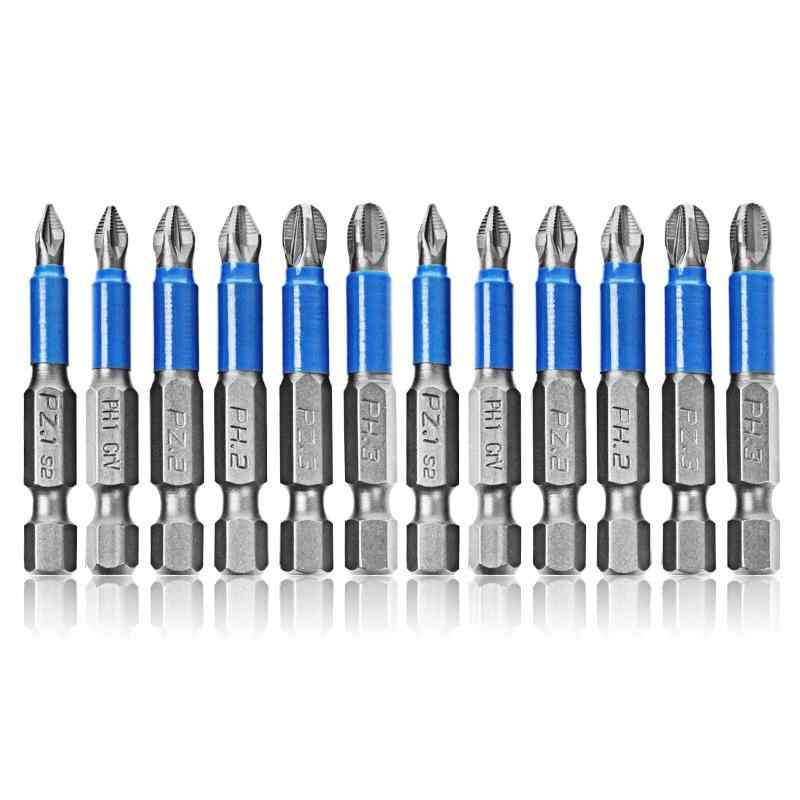 Wolfride ドライバービットセット プラスビット PZ1/PZ2/PZ3/PH1/PH2/PH3 インパクト用 S2合金鋼プラスドライバービット 滑り止めデザイン 電動工具 50mm 12本セット【セット内容】ドライバービットセットに...