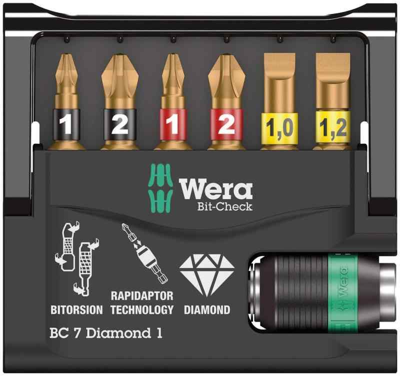 WERA ヴェラ 7本組 BiTorsion ダイヤモンドコーティング ドライバービット・ホルダーセット ケース付 073419セット7点ビットチェックは立て置きが出来るため、最小限のスペースで保管できますバイトーションビット、耐久年数が長...