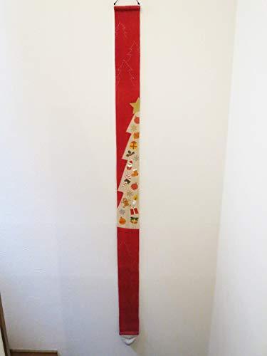 細タペストリー クリスマスツリー 和モダン 冬 クリスマス 手描き タぺストリー 麻