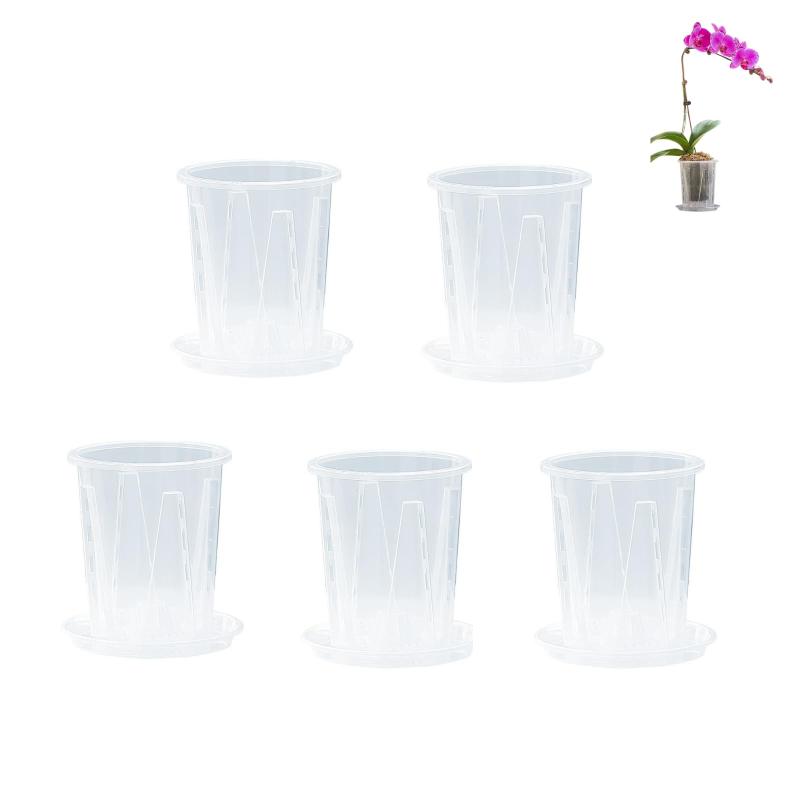 sonea 植木鉢 スリット鉢 観葉植物 鉢 植物 プラ鉢 スタンド 植木鉢スタンド 皿付き 半透明 5個セット【根を健康に導くスリット構造】 通気性と排水性に優れたスリット設計で、根の呼吸を助けて酸素をしっかり供給。枝根が増えやすく、根腐...