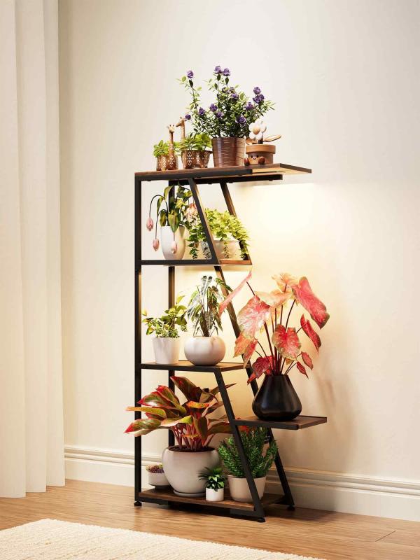 GoTiling 多段 フラワー スタンド 室内: ガーデニング 観葉植物 置き台 - リビング おしゃれ 花台 - ベランダ 鉢植え スッキリ多段収納：リビングやベランダにぴったりの5段フラワースタンド。様々な種類の植物をスッキリと収納で...