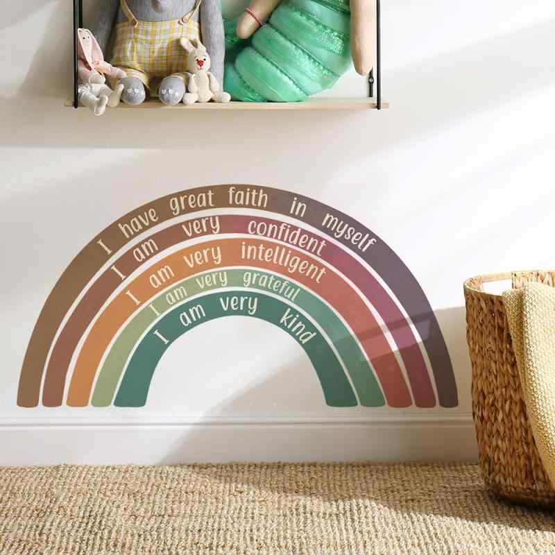 インスピレーショナル ウォールステッカー レインボー 自己肯定 壁紙シール 虹 子供部屋 寝室用 ステッカー 装飾用 ウォールシール 剥がせる 壁紙シール インテリア 壁装飾 シールデザイン: 心温まるレインボーデザインのウォールステッカー...
