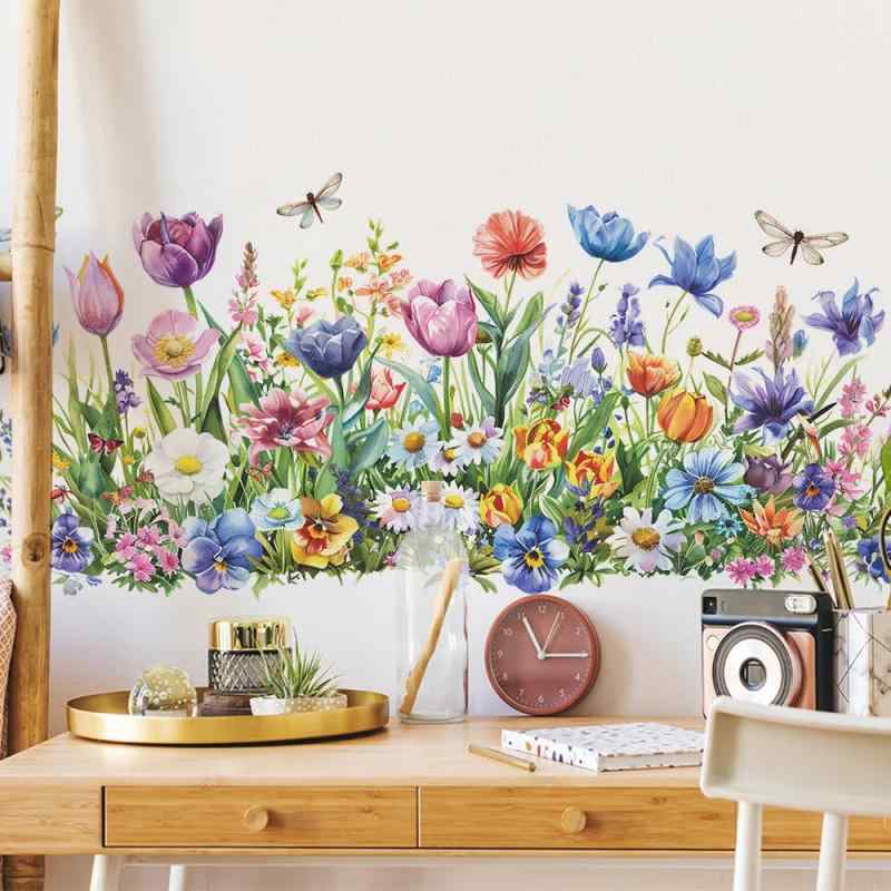 ウォールステッカー おしゃれ はがせる 絵画 花 緑の葉 蝶ウォールシール 壁にはるシール 飾り wall paper decorations for living room bedroom 壁紙デザイン: 美しい花と緑の葉、蝶のモチーフが...