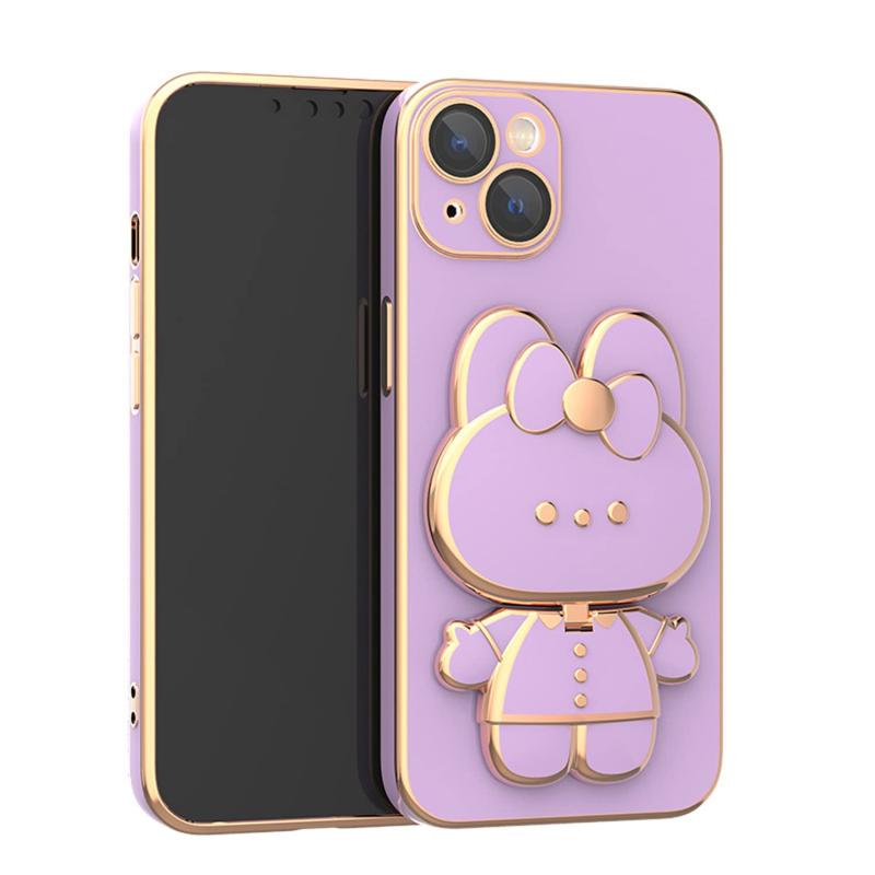 Kodani iPhoneケース 漫画 韓国 面白 ウサギ匹 ネコ匹 動物 回転 スタンド おしゃれ おもしろ スマホケース 化粧鏡 TPU ソフトケース 落下防止 かっこいい アップル 携帯ケースミラースタンド付き携帯ケース-これはユニー...