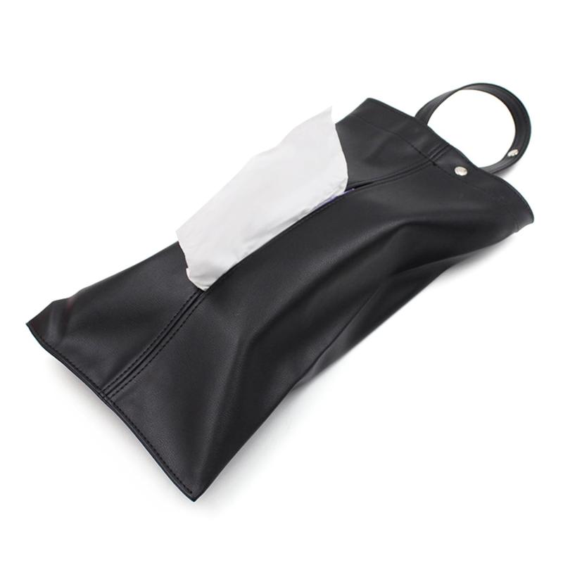 ティッシュケース 吊り下げ 車 壁掛け PUレザー製｜縦型 ティッシュカバー ヘッドレスト対応｜おしゃれ シンプル ブラック吊り下げ可能なティッシュケース（箱ティッシュ対応）。　壁や車内のヘッドレスト・ルーフグリップに掛けて省スペースで使用...