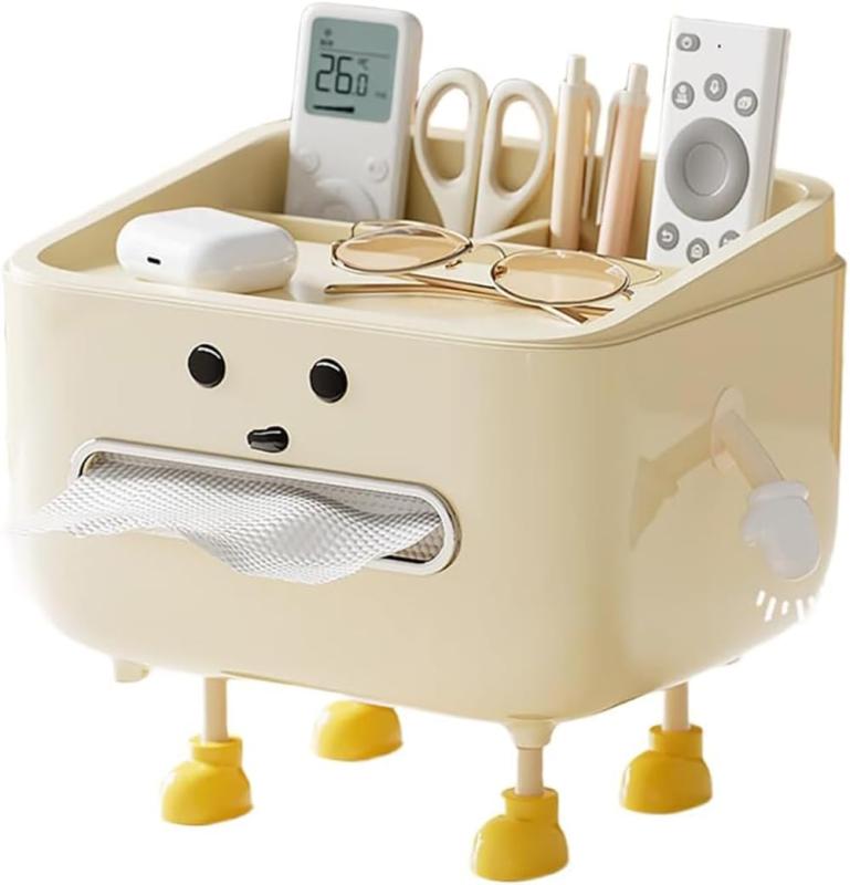 Joolxxo ティッシュケース のかわいいキャラクターおしゃれ ティッシュボックス 多機能 卓上収納 小物入れ スマホ リモコン ラック 北欧 シンプル 長方形 キッチン リビング ダイニング ホワ頑丈で厚みのある高品質素材: 環境に優し...
