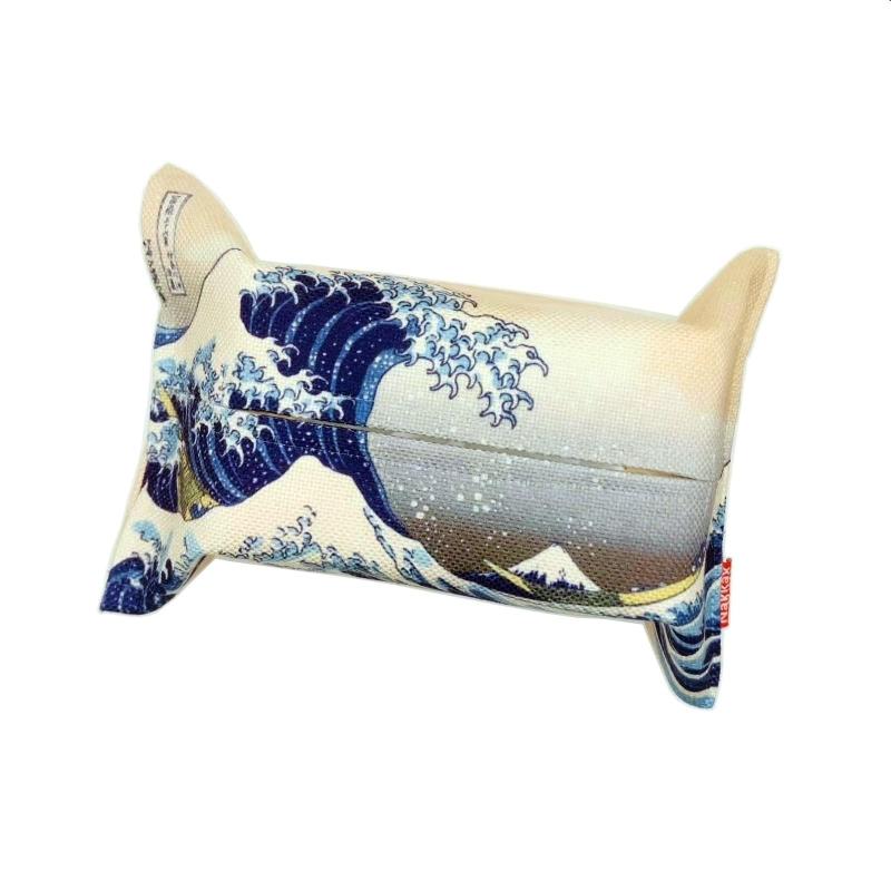 [Long River Sunset] ティッシュケース・カバー 浮世絵風 波紋デザイン/綿麻の手触り/四辺補強縫い/リビング・茶室用浮世絵風の波紋デザイン、古典的で雅らか手触りが柔らかくふんわり、肌に優しく心地よい四辺補強縫い、長持ちに優...