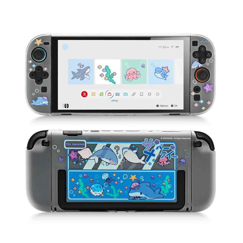 GeekShare Switch2カバー switch2対応 スイッチ2025 スイッチカバー PC製 joy con 保護 分体式 全面保護 薄型 傷防止 汚れ防止 対応耐衝撃 取り外し簡単 可愛い (サメパーティー（ブルー）)【令和7年...