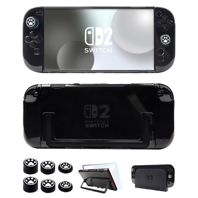 RALAN クリアシリーズ Switch 2（2025）対応 透明ハードシェルケース ドック対応 傷防止タイプ グリップ付き保護カバー 折りたたみスタンド＆親指グリップ付属【クリア アトミックパープル＆簡単カスタマイズで個性をプラス：Swi...