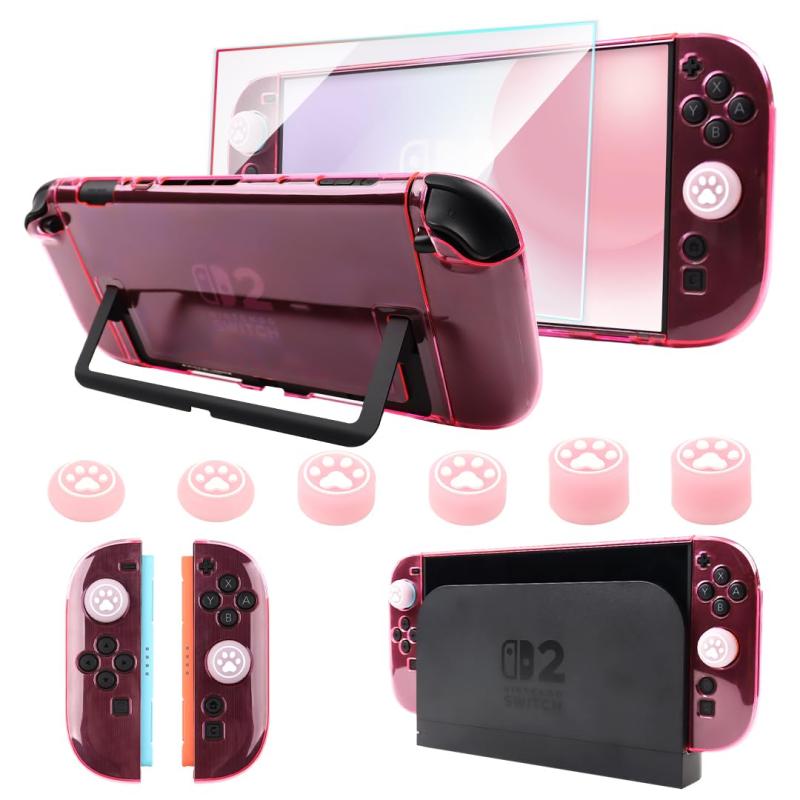 RALAN クリアシリーズ Switch 2（2025）対応 透明ハードシェルケース ドック対応 傷防止タイプ グリップ付き保護カバー 折りたたみスタンド＆親指グリップ付属【クリア アトミックパープル＆簡単カスタマイズで個性をプラス：Swi...