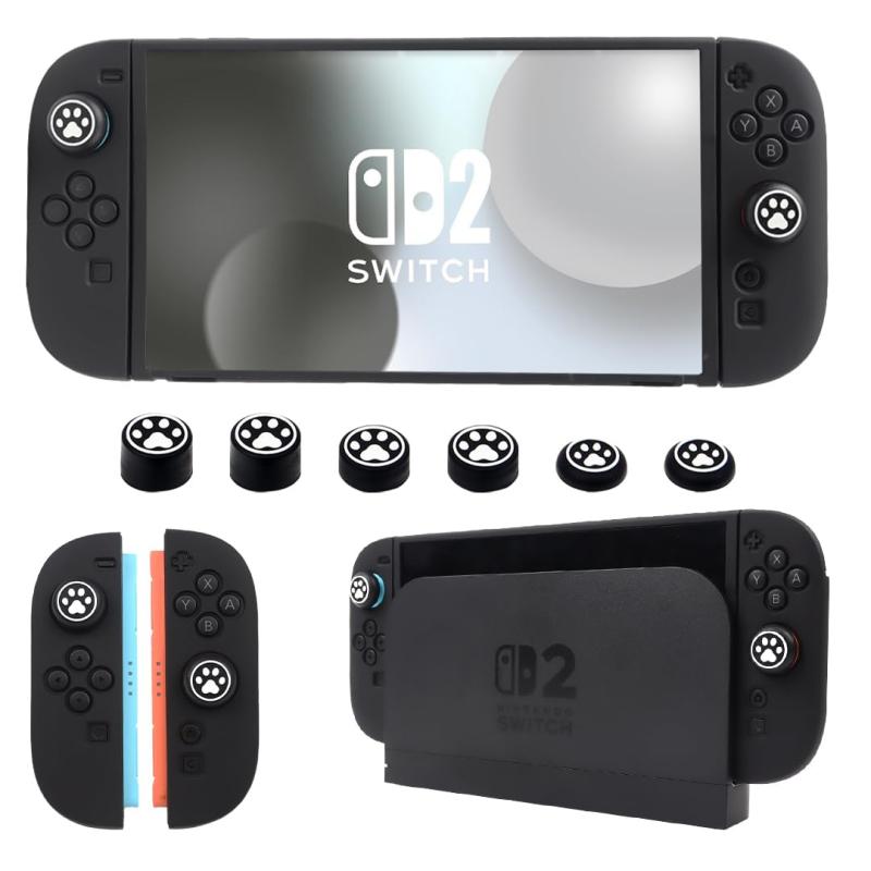 RALAN Switch 2 カバー 黒色 TPU ソフトケース ぴったりフィット 耐摩耗防刮防摔 防汚防指紋 軽量 ジョイスティックキャップ 6 個 (黒) セット洗練された外観：洗練されたファッションデザインと鮮やかな色彩が、Ninte...