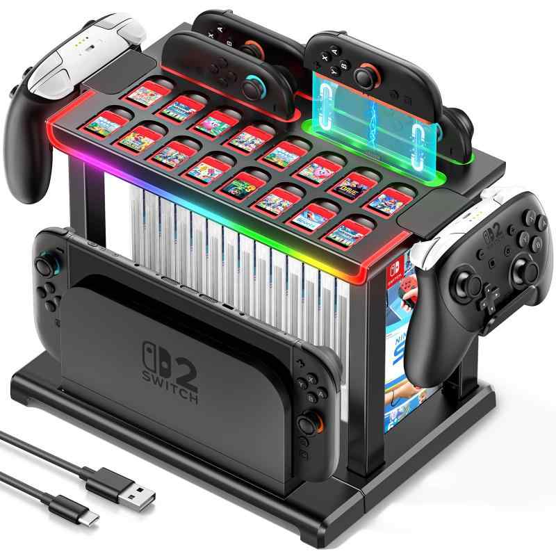 Switch 2 Joy-Con 充電スタンド マグネット式 RGBライトモード変更可能 ジョイコン 2 Switch 2 ドック ゲームソフト プロコン 収納スタンド Switch コントローラー 周辺機器 Nintendo Switch...