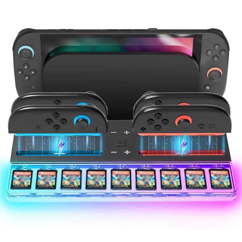 Switch 2用 Joy-Con 充電スタンド スイッチ2用 ジョイコン充電スタンド 4台同時高速充電 / 9枚ゲームカード収納 / 7色RGBライト付き 一体型収納ベース (USB-Cケーブル付属) - JZW-Shop「ゲームカートリ...