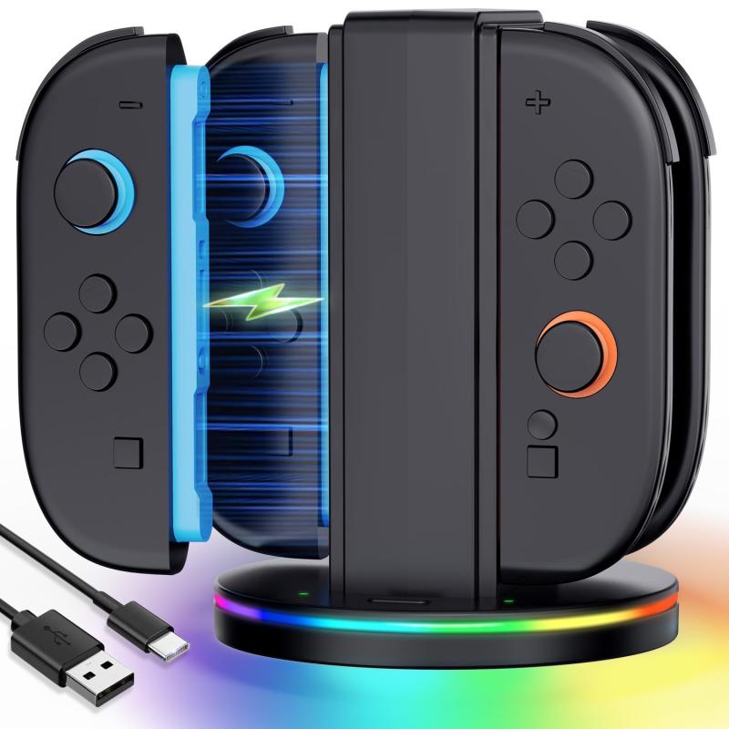 JZW-Shop Switch 2 Joy-Con2専用 充電スタンド スイッチ2用 ジョイコン充電スタンド 4台同時急速じゅうでん 収納一体型LED USBケーブル 持ち運び便利 switch2 コンパクト 整理整頓 収納【4台同時充電で...