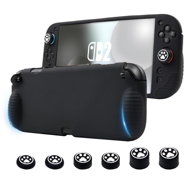 RALAN Switch 2 ケース シリコン製 ドック非対応全面保護 人間工学設計 握りやすい 耐衝撃 防塵 軽量 6個のジョイコンキャップ付き ニンテンドースイッチ 2 本体カバー ブラック「Switch 2専用カバー」 2025年発売...