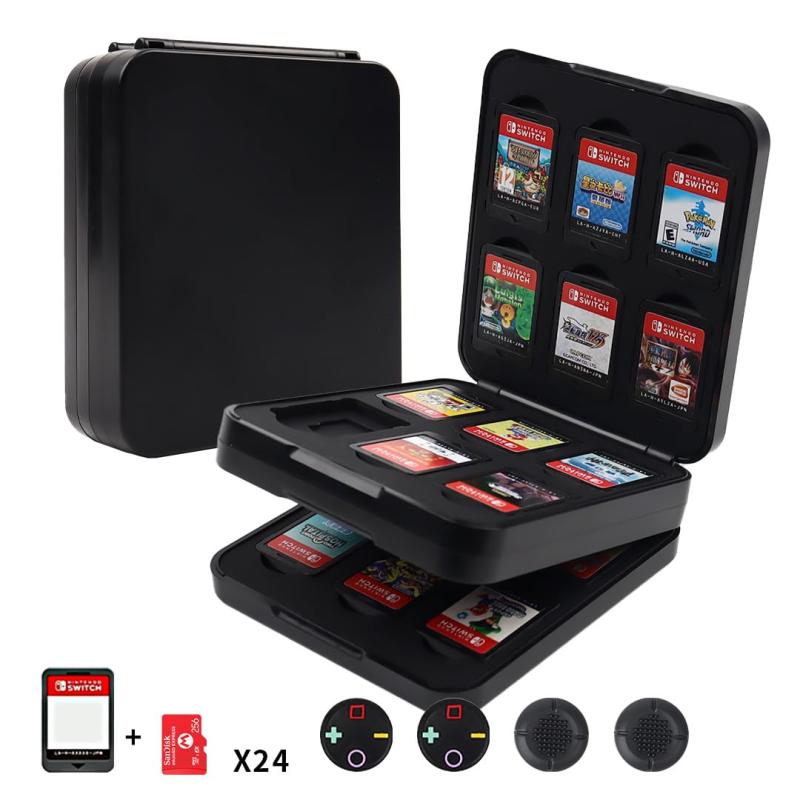 RALAN ゲームカードケース For Switch 専用ソフトカード ニンテンドースイッチ/switch2/Lite対応 24枚収納+ 24枚SD 4個のジョイコンキャップ付属, メモリーカード収納 でき 防水・防塵・傷つき防止 薄24+...
