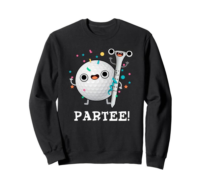 Par-tee 面白いゴルフしゃれ トレーナースポーツしゃれ漫画のゴルフボールとゴルフティーが特徴で、パーティーの準備ができています。家族向けの楽しいゴルフしゃれ。