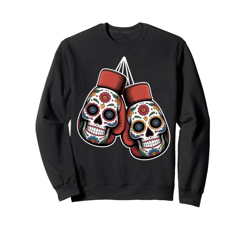 シュガースカル ボクシンググローブ Day of The Dead トレーナーシュガースカルアートで飾られたユニークなボクシンググローブデザイン。ボクサー、ファイター、ディア・デ・ロス・ムエルトスを祝うメキシコ文化のファンに最適です。カラフ...