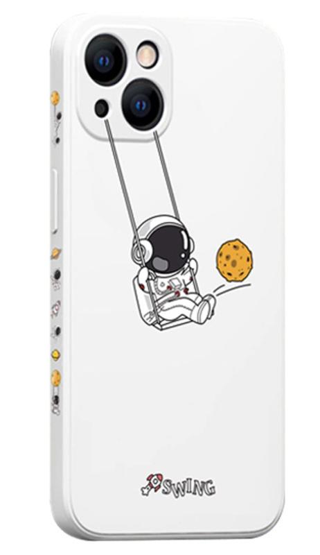 Kunyehdo iPhone シリーズ ケースiPhoneケース 可爱い 宇宙飛行士 ぶらんこ swing 白色 ホワイト アニメ 宇宙 人気 おしゃれ 韓国 お洒落 おもしろ かわいい 薄型 スリム 耐衝撃 軽量 惑星 液体シリコ材質：...