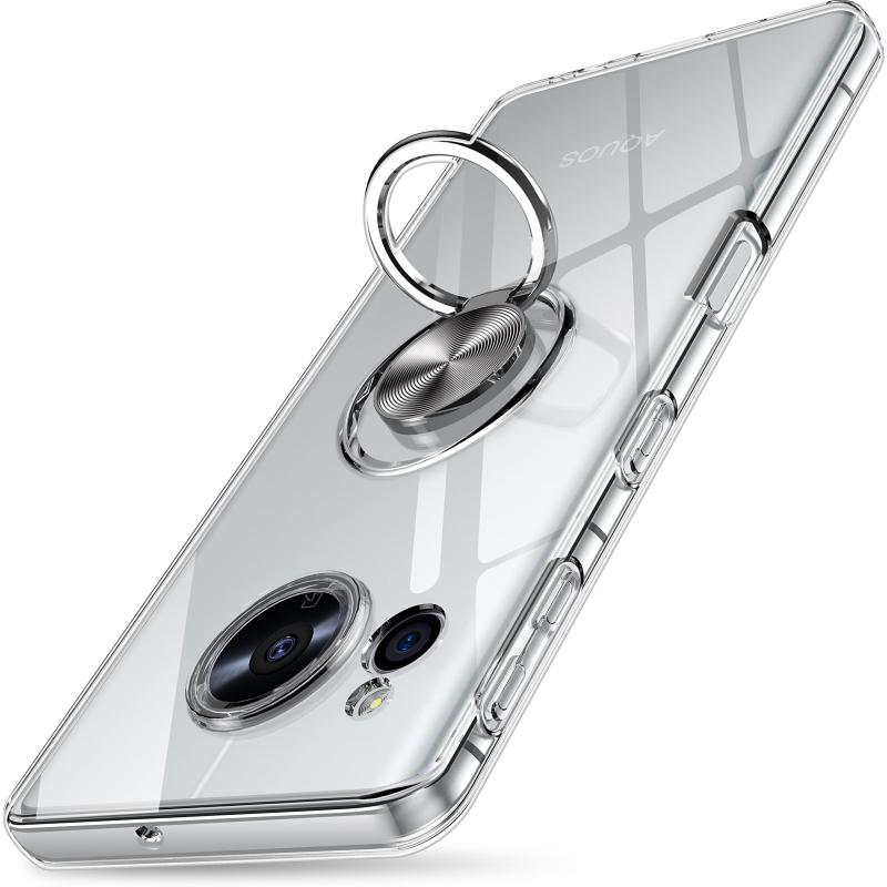 AQUOS Sense8 ケース アクオスセンス8 / SH-54D / SHG11 用 カバー クリア リング付き 透明 おしゃれ OURJOY スマホケース メッキ加工 ソフトケース 耐衝撃 軽量 薄型 ストラップホール付き スタンド機