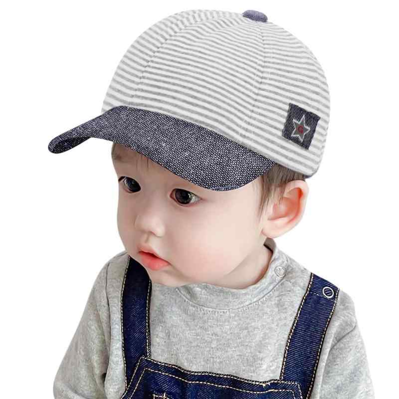 [LONTG] 【3-12ヶ月】ベビーキャップ 赤ちゃんUVカット帽子 星刺繍 つば広 野球帽 メッシュ 通気性 サンハット 春夏秋冬対応 ストライプ柄 日除け帽子 柔らかい コットン ぼうし 女の子 男の子 サイズ：頭周り約42-46cm...