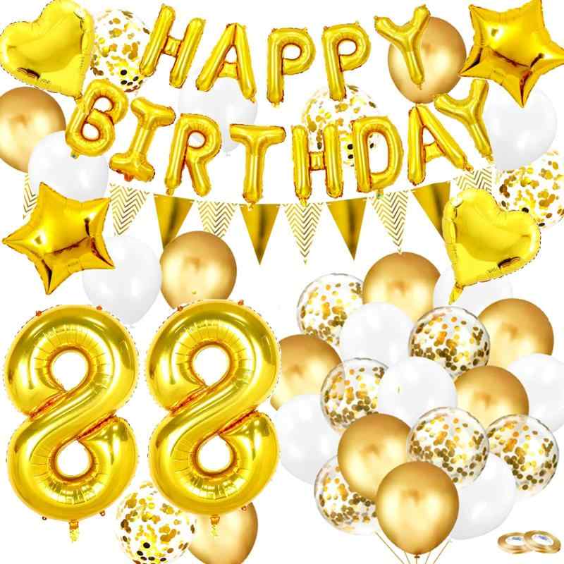 Aokeea 誕生日 バルーン 祝い 風船ゴールドセット 長寿祝い 飾り付け happy birthday ガーランド バースデー 飾り ハッピーバースデー 大きい数字 紙吹雪風船 長寿祝い パーティー プレゼント 金