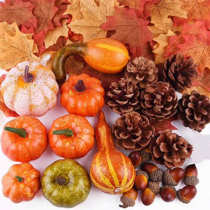 かぼちゃ 置物 人工カボチャ 紅葉 造花 ハロウィン飾り 楓の葉 秋の装飾 感謝祭 パーティー 店舗 イベント 結婚式 リース DIY 撮影小道具 Halloween decoration ミニカボチャ🎃【お得な55個セット...