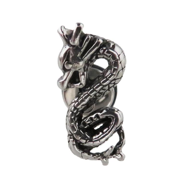 [PIAcollection] ボディピアス 龍 ドラゴン ピアス 16G フェイクプラグ フェイクバーベル スタッドピアス 軟骨ピアス ストレートバーベル ゴールドカラー 片耳売り fp16g90龍gdステンレス