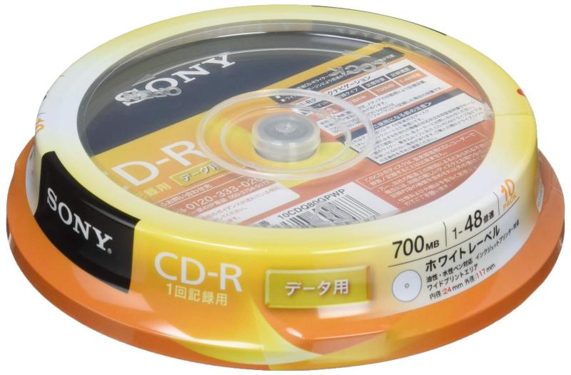 ソニー データ用CD-R 1-48倍速 10枚パック 10CDQ80GPWP規格:CD-R種類:PC用 / 48倍速入数:10盤面印刷:可 / 印刷面:ワイド