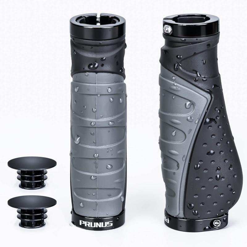 PRUNUS 0702自転車ハンドルグリップ、滑り止めハンドルバーグリップ、耐衝撃性防水人間工学に基づいたMTBグリップ、アルミニウム製ダブルロックオデザイン、ロードバイク、レーシングカー人間工学に基づいたハンドル：自転車のハンドルは人間工...
