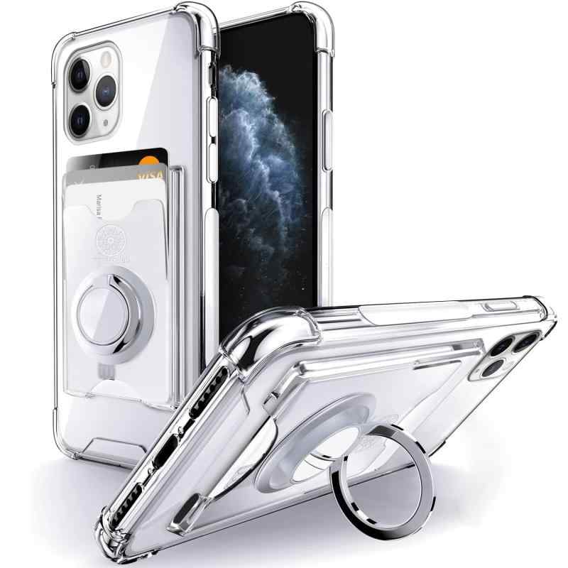 SHIELDS UP iPhone 11 Pro Max ケース カード収納 背面ポケット リング付き スタンド機能 耐衝撃 透明 TPU カバー 6.5 インチ アイフォン 11プロマックス スマホケース - クリア…