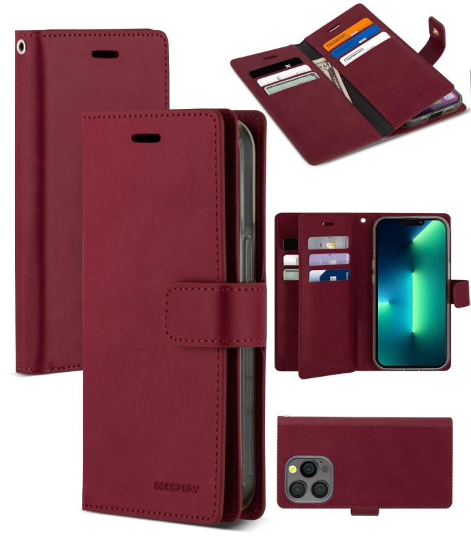 Goospery iPhone 13 Pro 用 ケース 手帳型 Mansoor 6.1 インチ、アイフォン13 プロ 手帳型ケース、[RFIDブロッキング カード付き]内部両面のマルチカードスロット プレミアムPUレザー ゆったりした収納