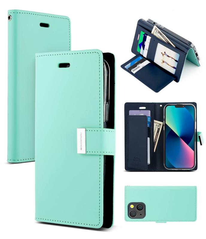 Goospery iPhone 13 Mini 用 ケース 手帳型 Rich 5.4 インチ、アイフォン13 Mini 手帳型ケース、エクストラカード収納スペース 機能的ファッショナブルプレミアム PU レザースタンド機能付きフリップ