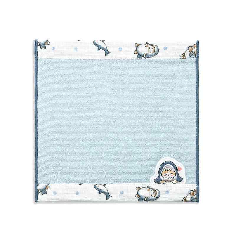 [タオル美術館] mofusand サメにゃん タオルハンカチ約25×25cm綿100%,刺繍部分ポリエステル100％原産国：中国