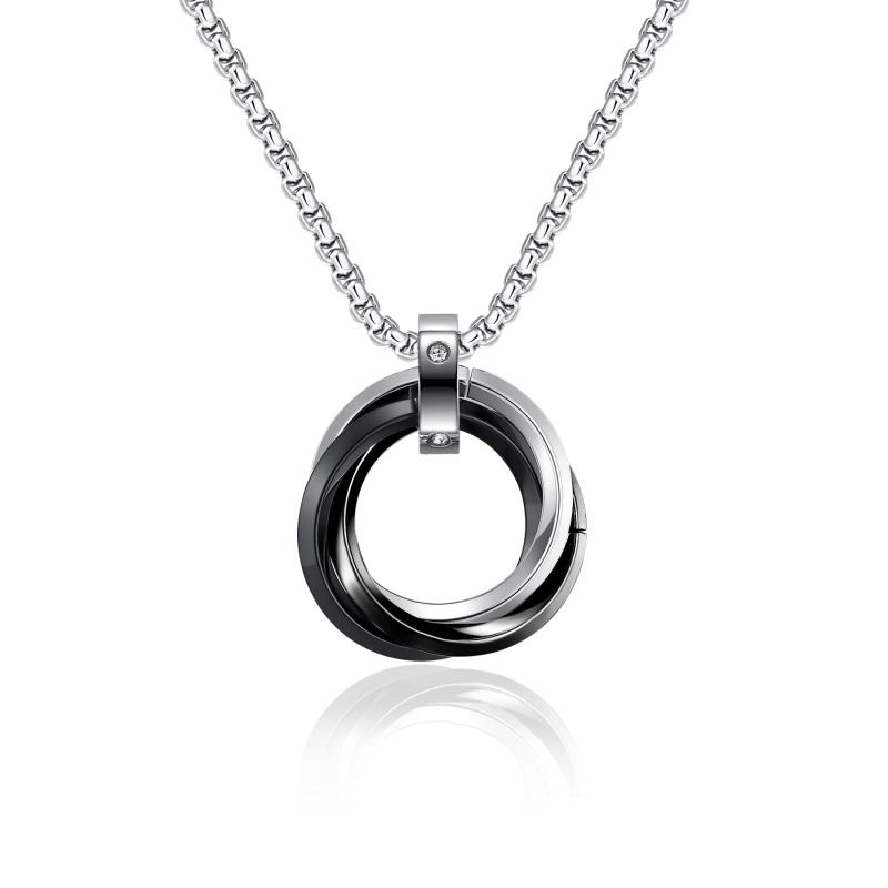 [Candyfancy] 三連ネックレスメンズ ステンレス ペンダント ボックチェン ブルー