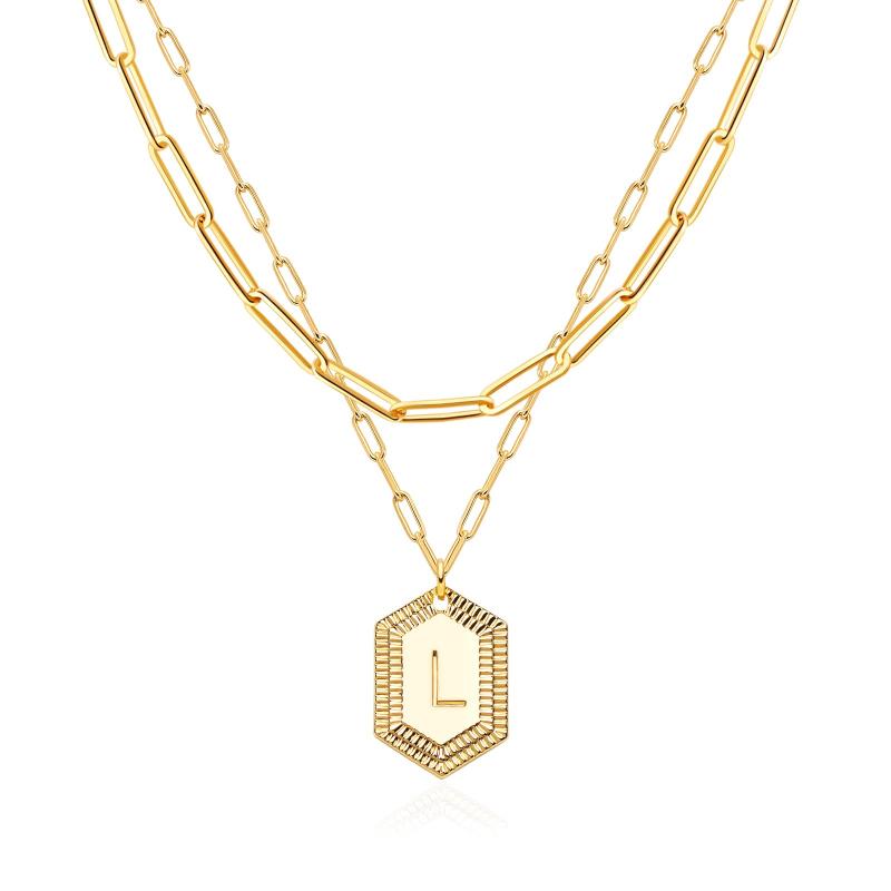 MTMY レディース レイヤーイニシャルネックレスセットゴールドCZイニシャルペンダント 14Kメッキ 可憐ペーパークリップ リンクチェーン チョーカー パーソナライズ ジュエリー 誕生日ギフト【ユニークなデザイン】レイヤード・イニシャルネ...