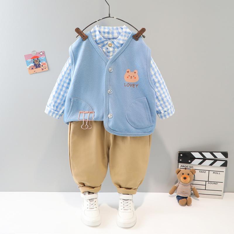 ・スタイル: 韩版・套装タイプ: 裤套装・セット内容: 三件套・対象: 男の子・対象年齢: 婴幼童(1~3歳，80~100cm)・シーズン: 春、秋・袖丈: 長袖・連帽: なし・パンツ丈: 長ズボン・生地加工: 柔らか обработка・...