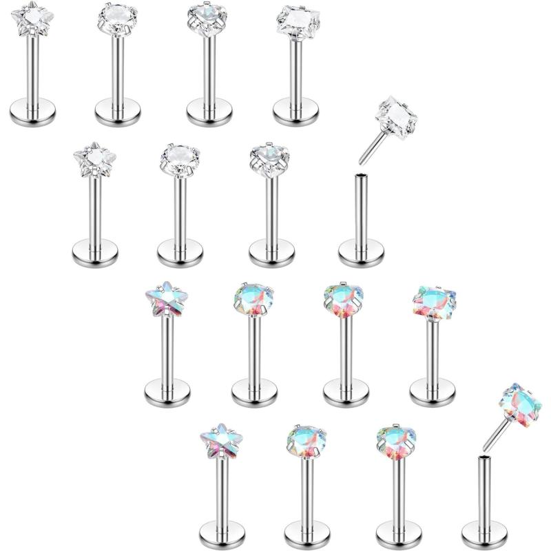 [LOYALLOOK] 軟骨 ピアス レディース 鼻 ボディピアス 人気 ピアス 16点 18G 20G ノーズ スタッド CZ ステンレス フラットバック ラブレット スタッド リップ ピアス ジュエリー レディース メンズ 1【スレッド...