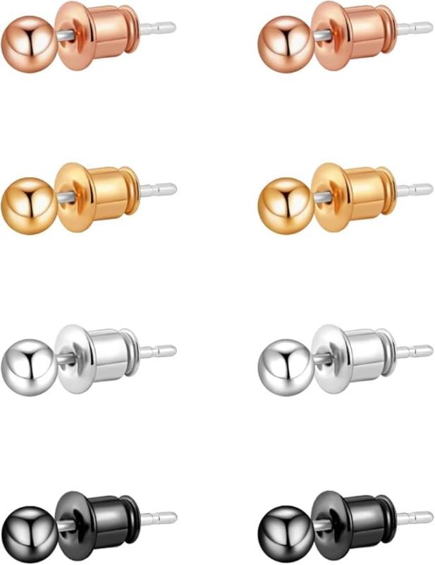 【Mesaro】4ペアセット ピアス つけっぱなし用ピアス ボール ピアス メンズ 軟骨ピアッサー 人気 シンプル サージカルピアス 誕生日 記念日 プレゼント