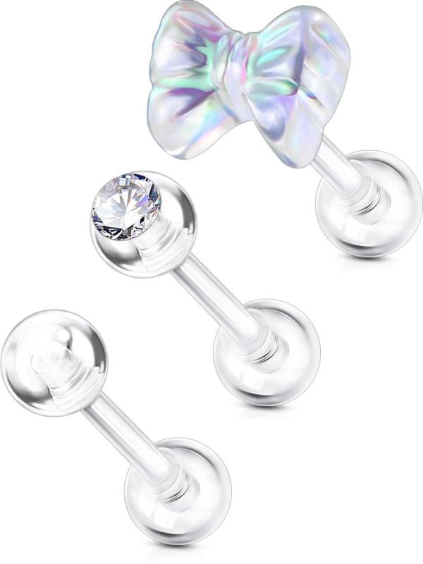 [OUFER Body Piercing] ボディ穿孔 3PCS 軟骨の螺旋形の Tragus のスタッドのイヤリング 16G Tragus の棒の保持器の刺すような宝石類のアクリルの螺旋形の刺すようなスタッド セット軟骨のイヤリングは、a...