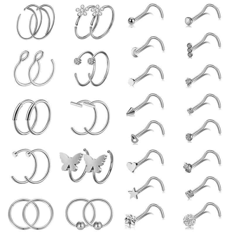 [Aroncent] ボディピアス 鼻 20G 鼻リング 唇ピアス 軟骨ピアス スクリュー ダイヤ 鼻ピ ノストリル 316 ステンレス 金属アレルギー フープリング レディース ファッション アクセサリー