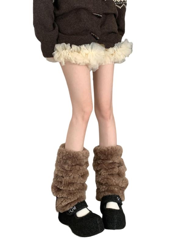 [MQFHDTNF] レッグウォーマー フェイクファー ルーズソックス レディース 足首ウォーマー ハイソックス ロング 鹿柄 動物柄 アニマル ふわもこ ギャル y2k 靴下 美脚 長足 厚手 高校生 冷え対策 サイズ：総長約40cm、上...