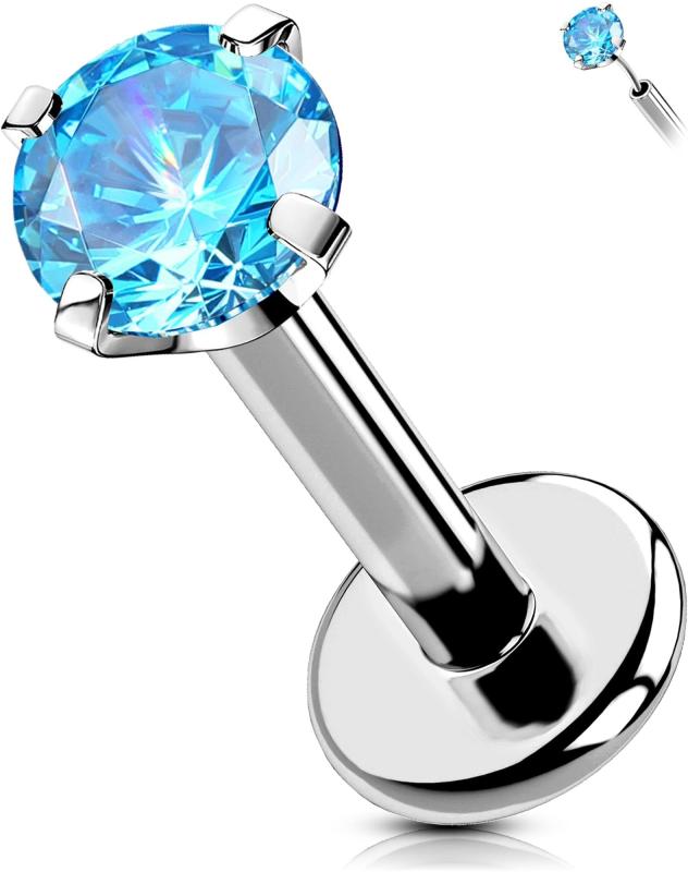 OUFER ボディピアス スレッドレス チタン ラブレット モンロー リップ スタッド 16G トラガス ヘリックス イヤリング ピアス ジュエリー 6/8/10/12mm アクア CZ プッシュイン ラブレットリップバープッシュインチタン...