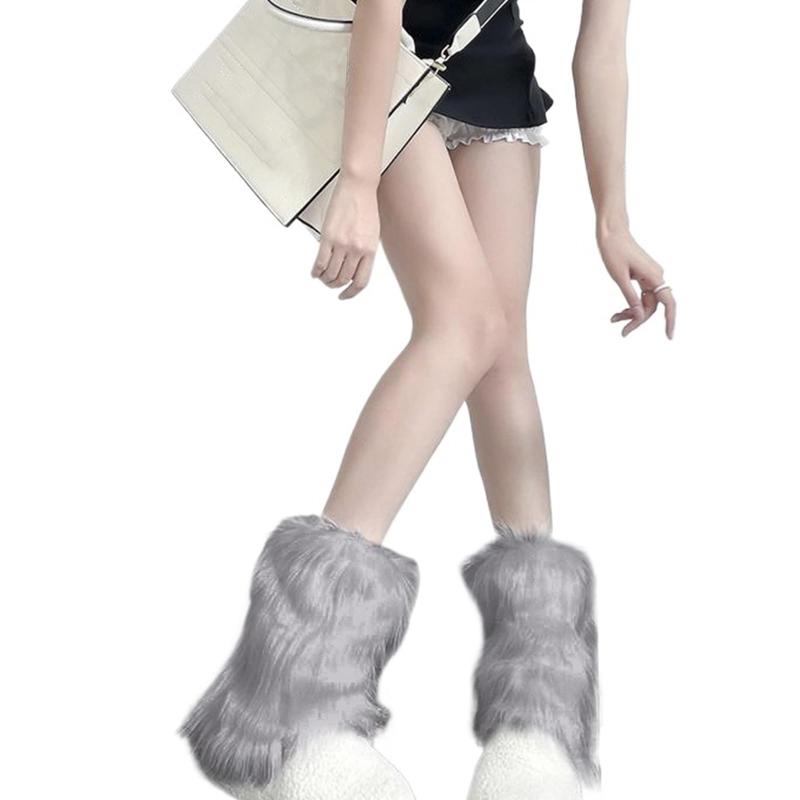 [WISHOW] レッグウォーマー 足首ウォーマー レッグウォーマー ふわふわ 暖かい 防寒 靴下 レディース フェイクファー 長靴 ルーズソックス 冷え対策 厚手 可愛い モダン レトロ⭐サイズ:約25cm/40cm 長さ,簡単に調整でき...