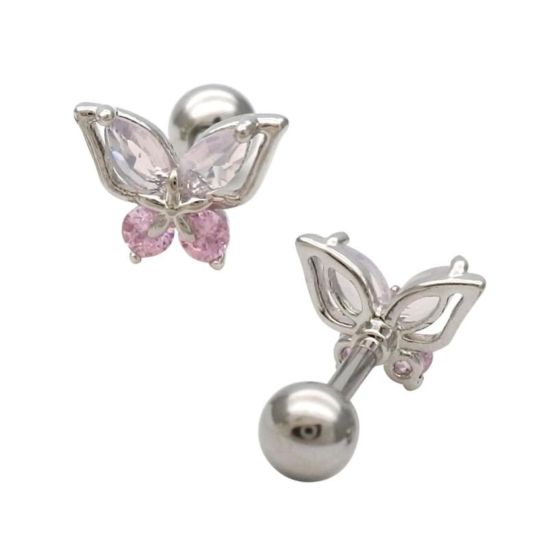 [スパイシーリップス] 14G 16G サージカルステンレス ボディピアス 軟骨ピアス 透明感のある パステル バタフライ キュービックジルコニア へリックス 1069